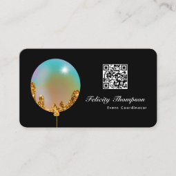 Rainbow and Gold Balloons Event Industry QR Code Business Card | Zazzle