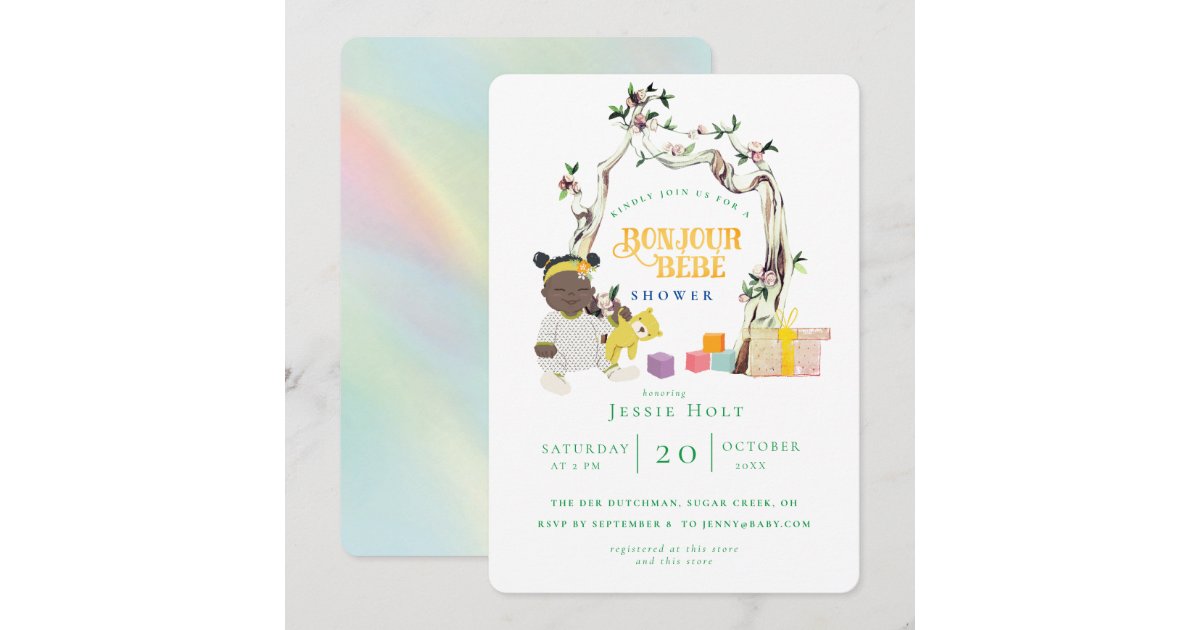 Rainbow and Sunshine Bonjour Baby Shower Invitation | Zazzle