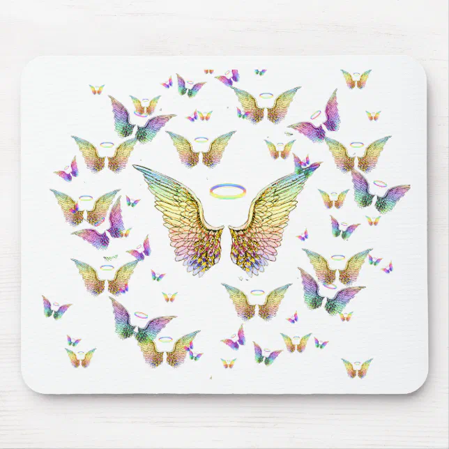 Rainbow Angel Wings and Halos Mouse Pad | Zazzle
