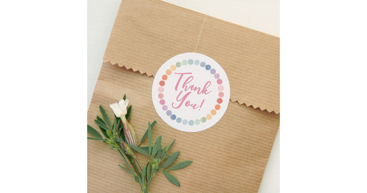 Rainbow Art Birthday Party Thank You Classic Round Sticker | Zazzle