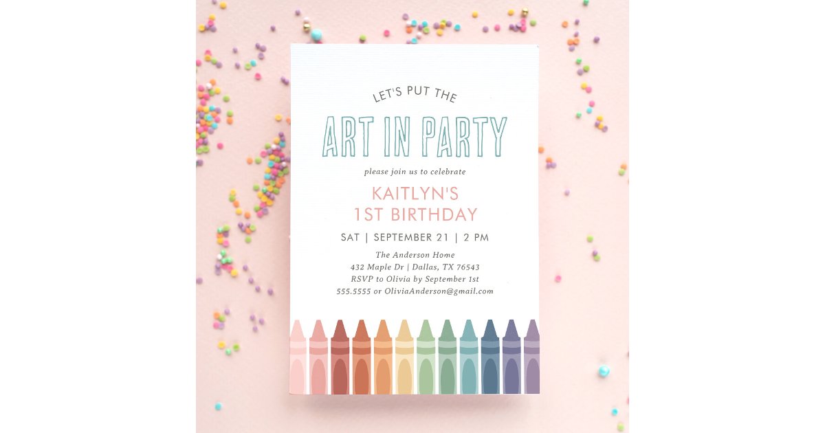 Rainbow Art Craft Birthday Invitation | Zazzle