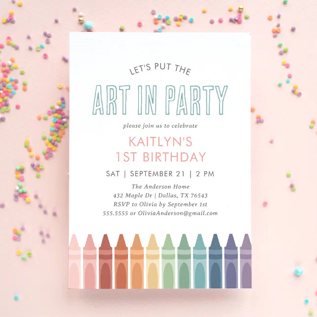 Rainbow Art Craft Birthday Invitation | Zazzle
