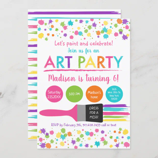 Rainbow Art Party Dress For A Mess Birthday Invitation | Zazzle