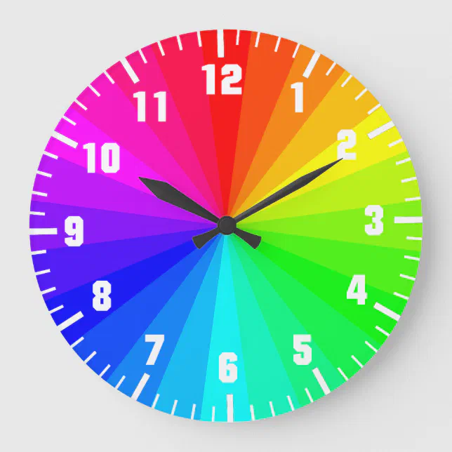 Rainbow art wheel large clock | Zazzle