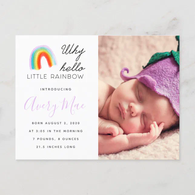 Rainbow Baby Birth Announcement Little Rainbow | Zazzle