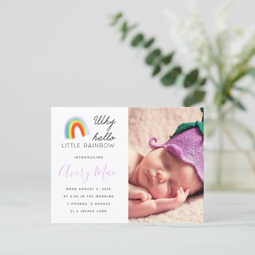 Rainbow Baby Birth Announcement Little Rainbow | Zazzle