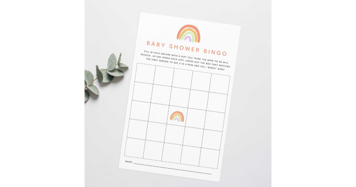 Rainbow Baby Shower Bingo Game Cute Peach | Zazzle