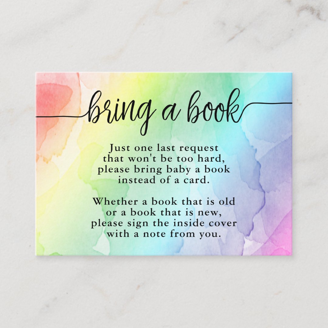 Rainbow Baby Shower Bring a Book Insert Card | Zazzle