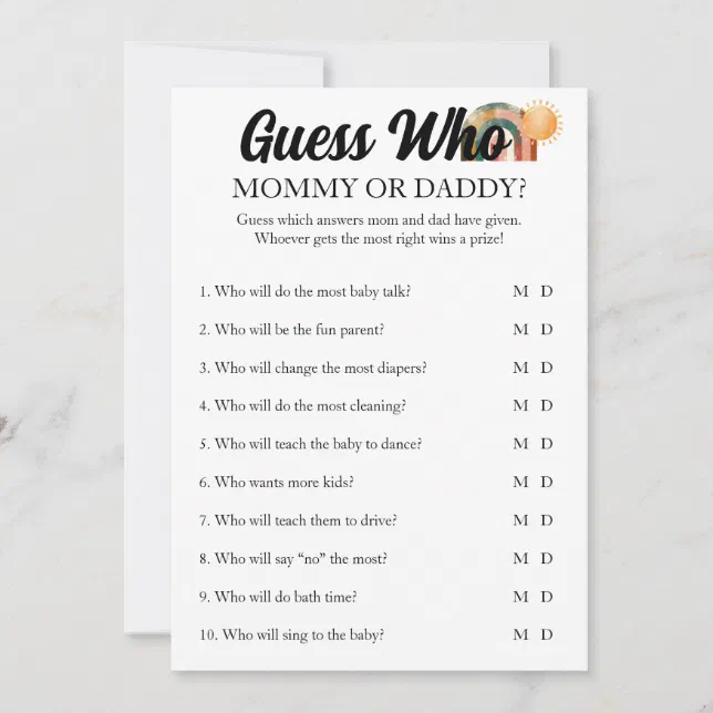 Rainbow Baby Shower Guess Who Activity Game Invitation | Zazzle