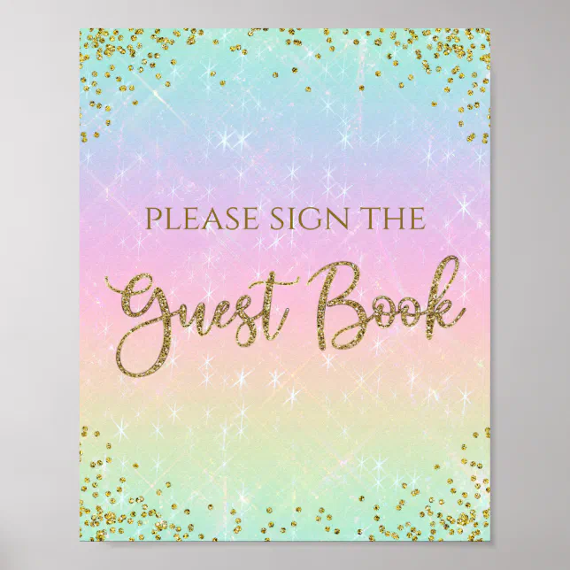 Rainbow Baby Shower Guest Book Table Sign | Zazzle