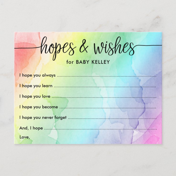 Rainbow Baby Shower Hopes & Wishes Card | Zazzle
