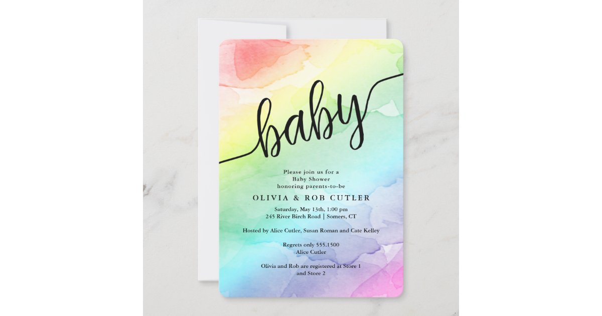 Rainbow Baby Shower Script Baby Invitation | Zazzle