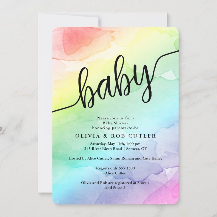 Rainbow Baby Shower Script Baby Invitation | Zazzle