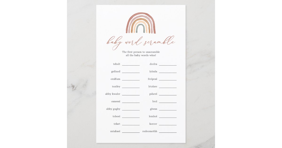 Rainbow Baby Shower Word Scramble Game | Zazzle