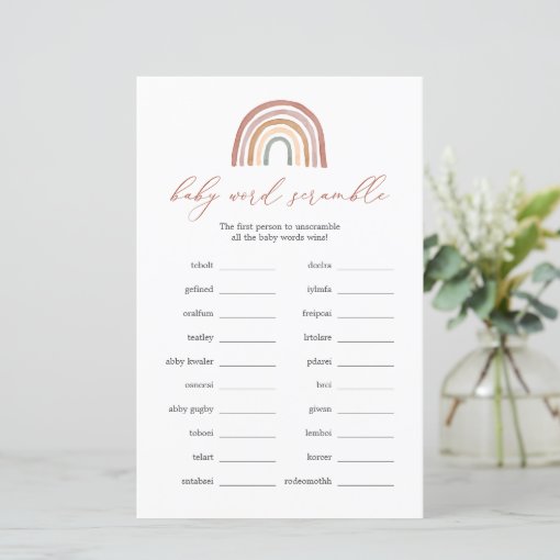 Rainbow Baby Shower Word Scramble Game | Zazzle