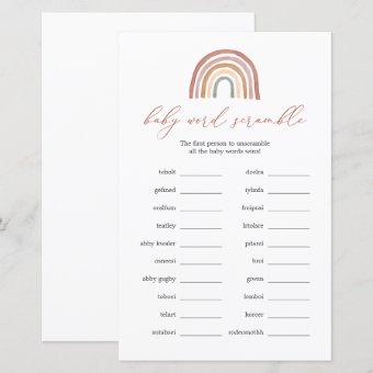 Rainbow Baby Shower Word Scramble Game | Zazzle