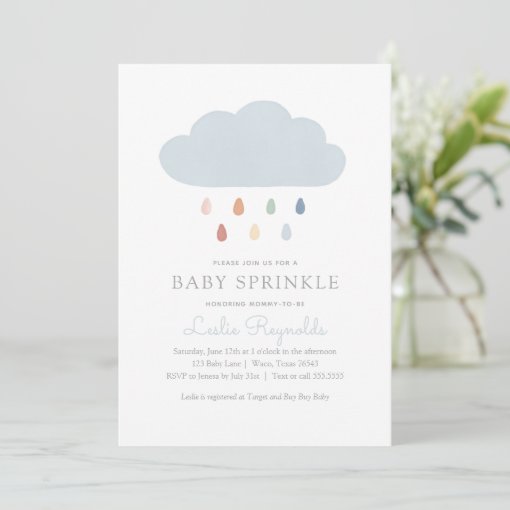 Rainbow Baby Sprinkle Rain Cloud Baby Shower Invitation | Zazzle