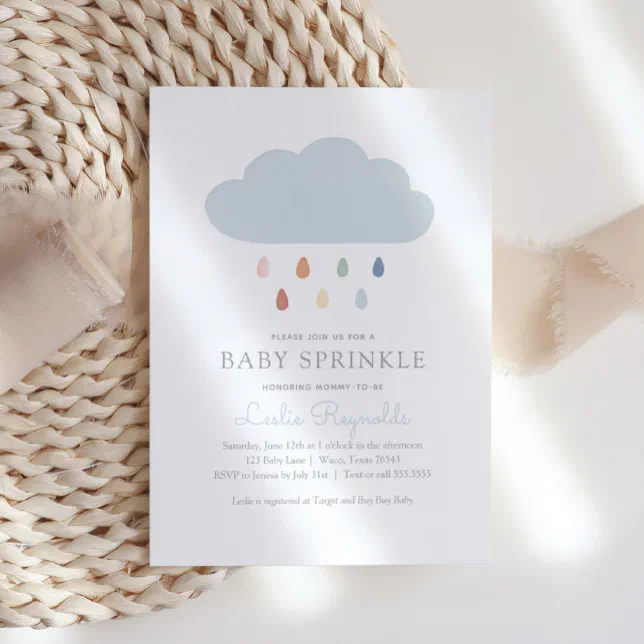 Rainbow Baby Sprinkle Rain Cloud Baby Shower Invitation | Zazzle