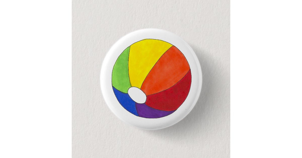 Rainbow Beach Ball Beachball Ocean Vacation Summer Button | Zazzle