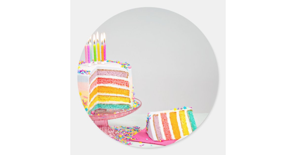 rainbow Birthday Cake Classic Round Sticker | Zazzle