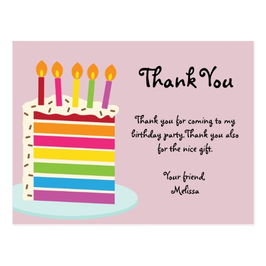 Rainbow Birthday Cake Thank You Postcard | Zazzle.com
