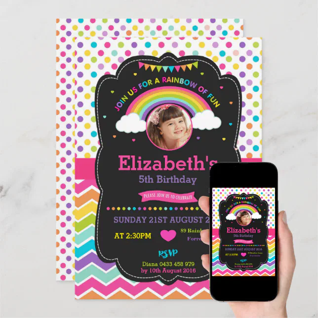 Rainbow Birthday Party Invitation Card Photo | Zazzle