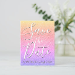 Rainbow Birthday Sparkle Glitter Save the Date Announcement Postcard ...
