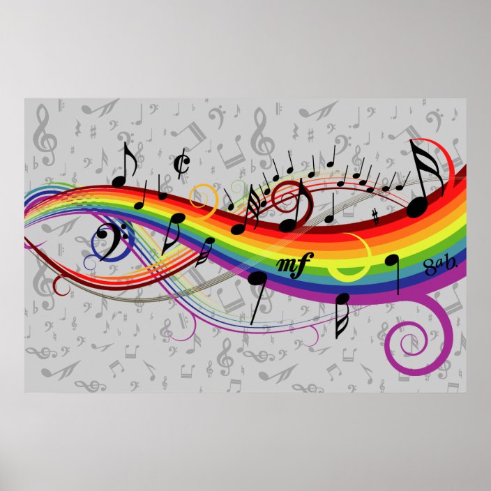 Rainbow black and gray Music Notes Poster | Zazzle.com
