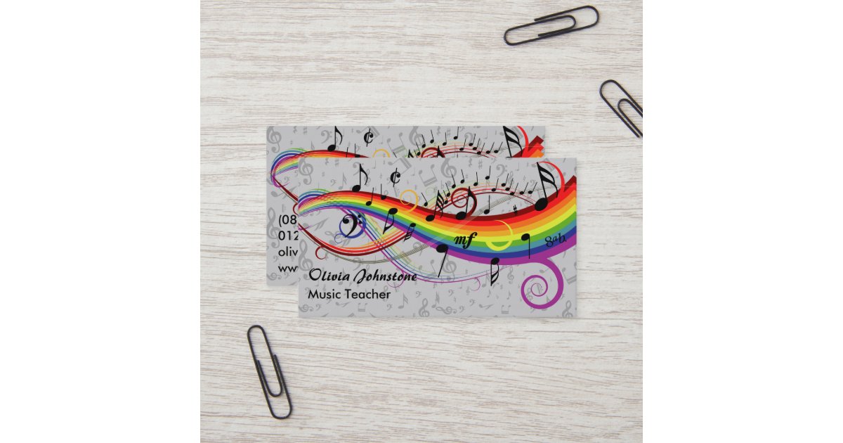 Rainbow Black Musical Notes on Gray Business Cards | Zazzle