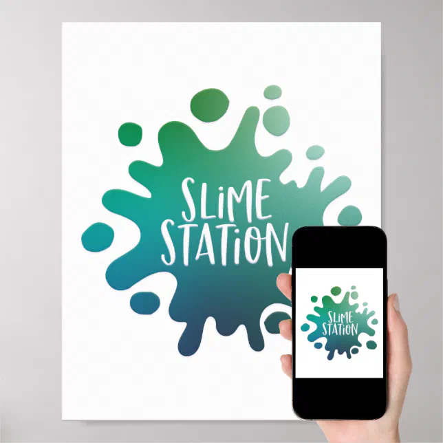 Rainbow blue, green slime station party poster | Zazzle