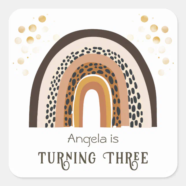 Rainbow Boho Animal Print 3rd Birthday Square Sticker | Zazzle