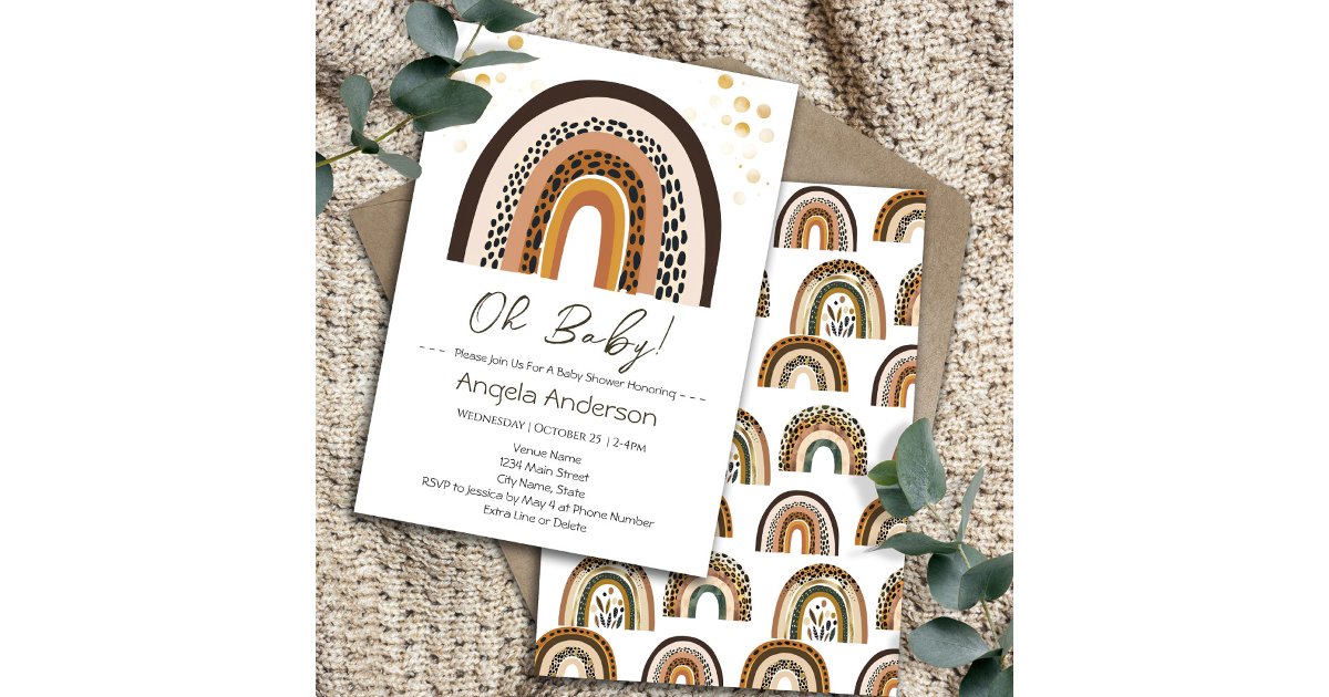 Rainbow Boho Animal Print Baby Shower Invitation | Zazzle
