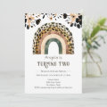 Rainbow Boho Animal Print Floral 2nd Birthday Invitation | Zazzle