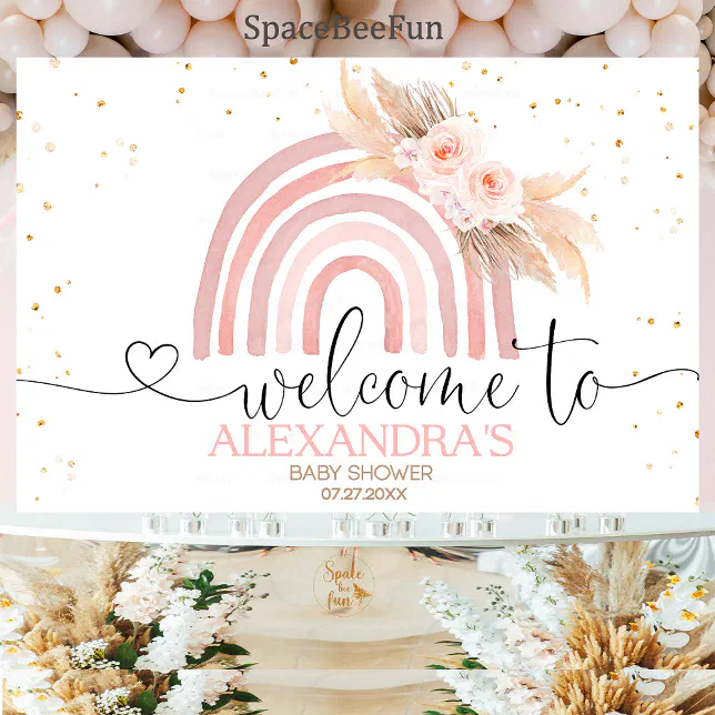 Rainbow Boho Baby Shower Girl Backdrop Banner | Zazzle