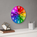 Rainbow Bold Color Palette Learn to Tell Time Kids Large Clock | Zazzle