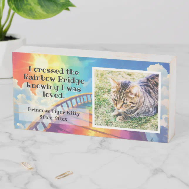 Rainbow Bridge Custom Photo Pet Memorial Dog Cat Wooden Box Sign | Zazzle