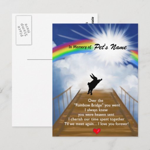 Rainbow Bridge Memorial for Rabbits Postcard | Zazzle