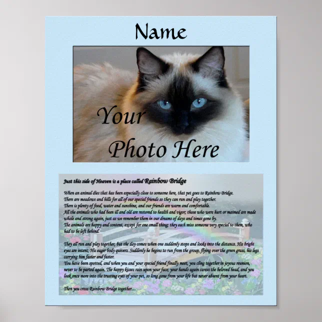 Rainbow Bridge Pet Memorial Blue Poster | Zazzle