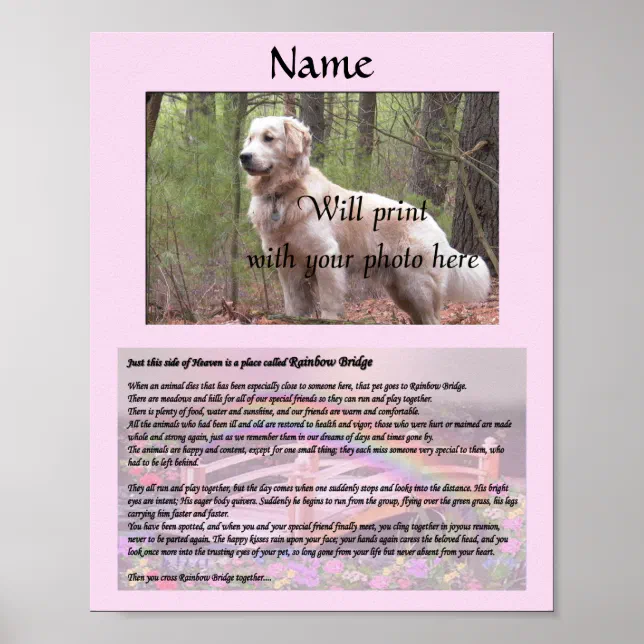 Rainbow Bridge Pet Memorial Pink Poster | Zazzle