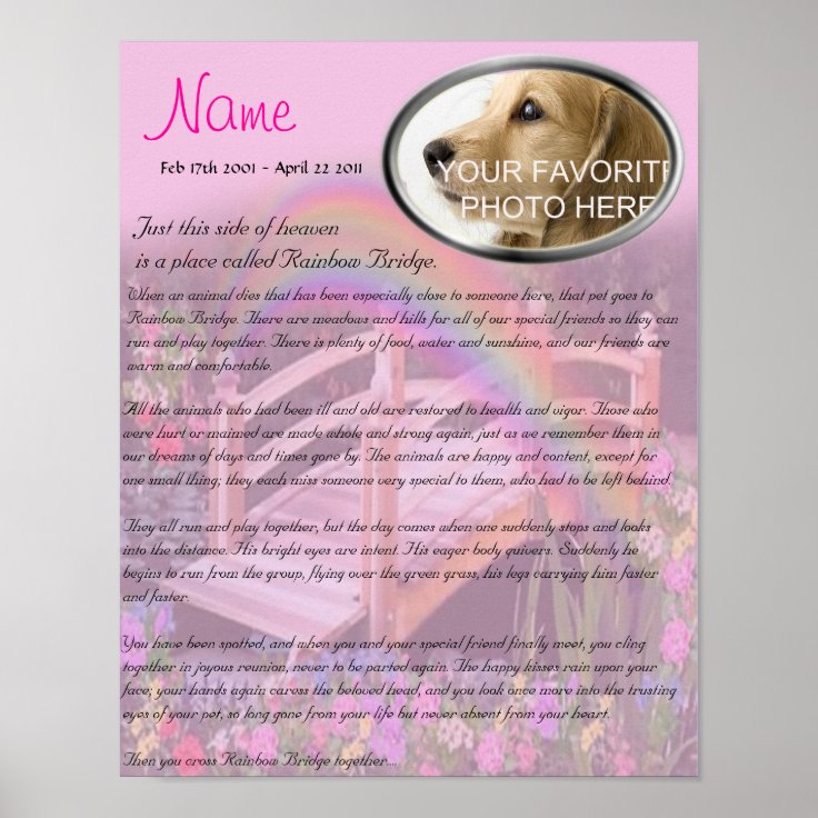 Rainbow Bridge Pet Memorial - Pink Poster | Zazzle