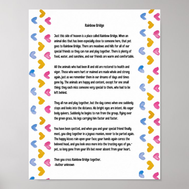 Rainbow Bridge Poem Heart border Poster | Zazzle