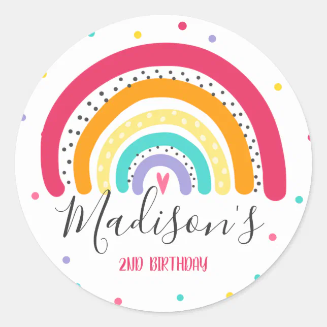 Rainbow Bright Birthday Party Decorations Favors Classic Round Sticker ...