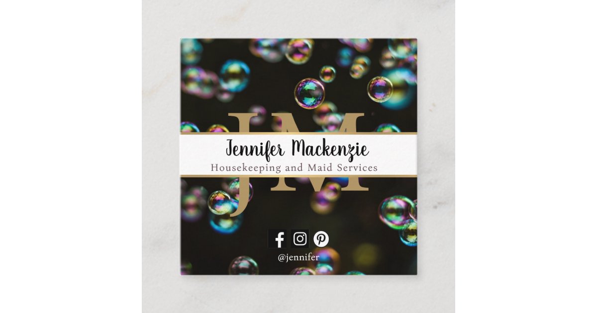Rainbow Bubbles Housekeeping and Maid Services Square Business Card ...