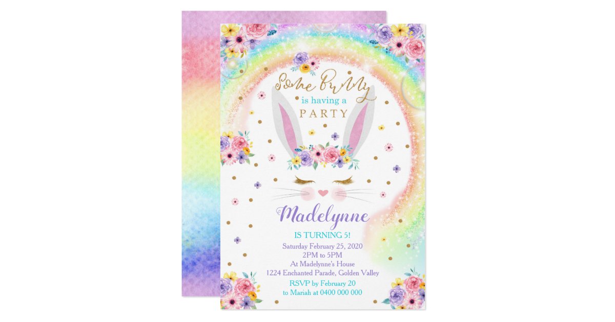 Rainbow Bunny Invitation Bunny Birthday | Zazzle.com