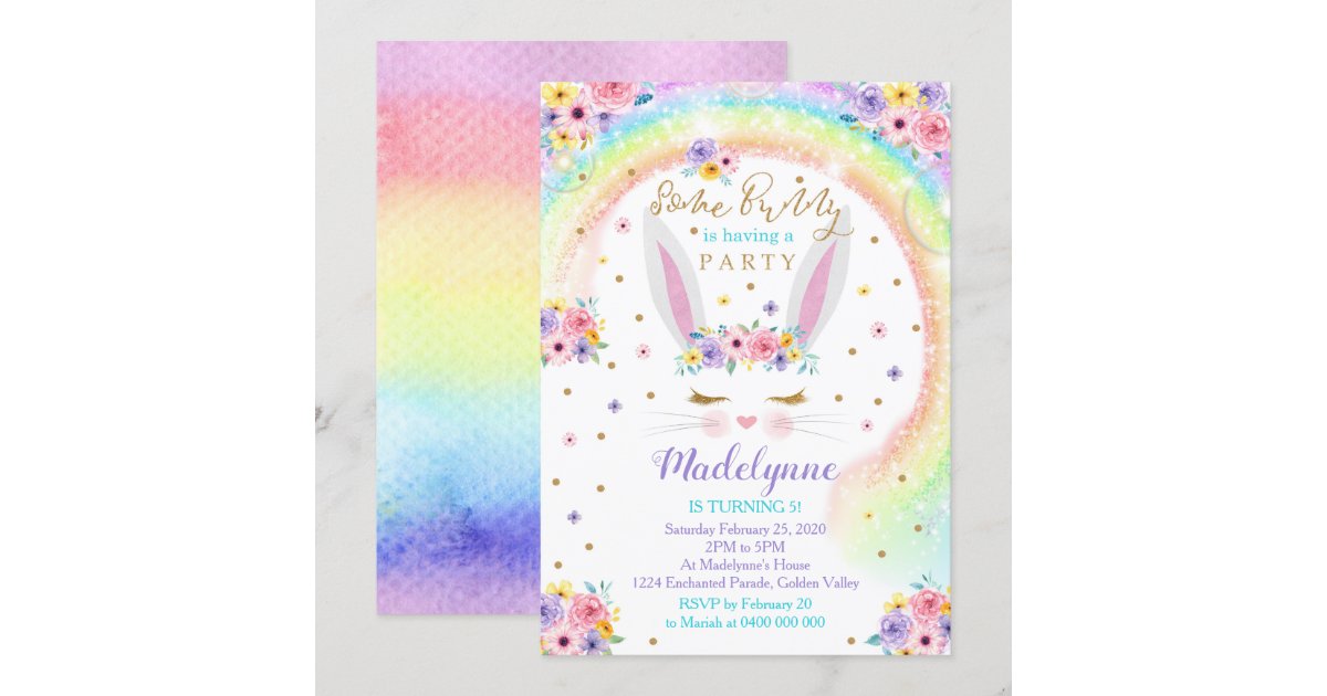 Rainbow Bunny Invitation Bunny Birthday | Zazzle