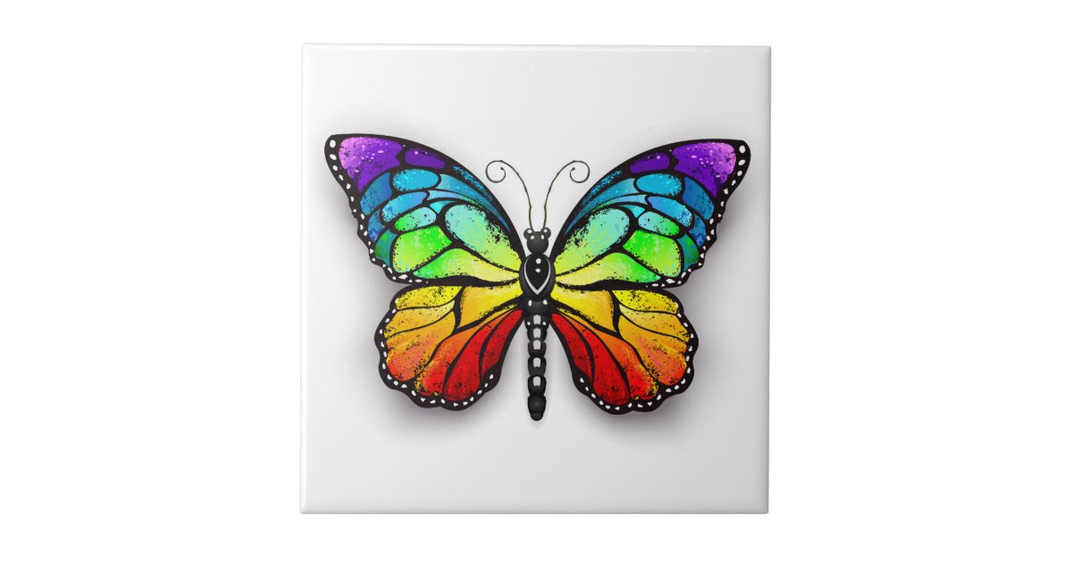 Rainbow butterfly Monarch Ceramic Tile | Zazzle