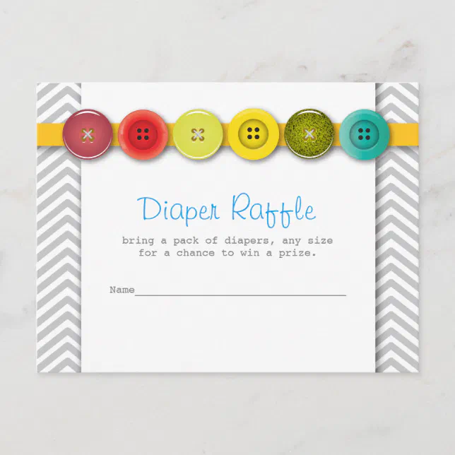 Rainbow Button Baby Shower Diaper Raffle Insert Invitation Postcard ...