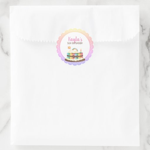Rainbow cake birthday classic round sticker | Zazzle