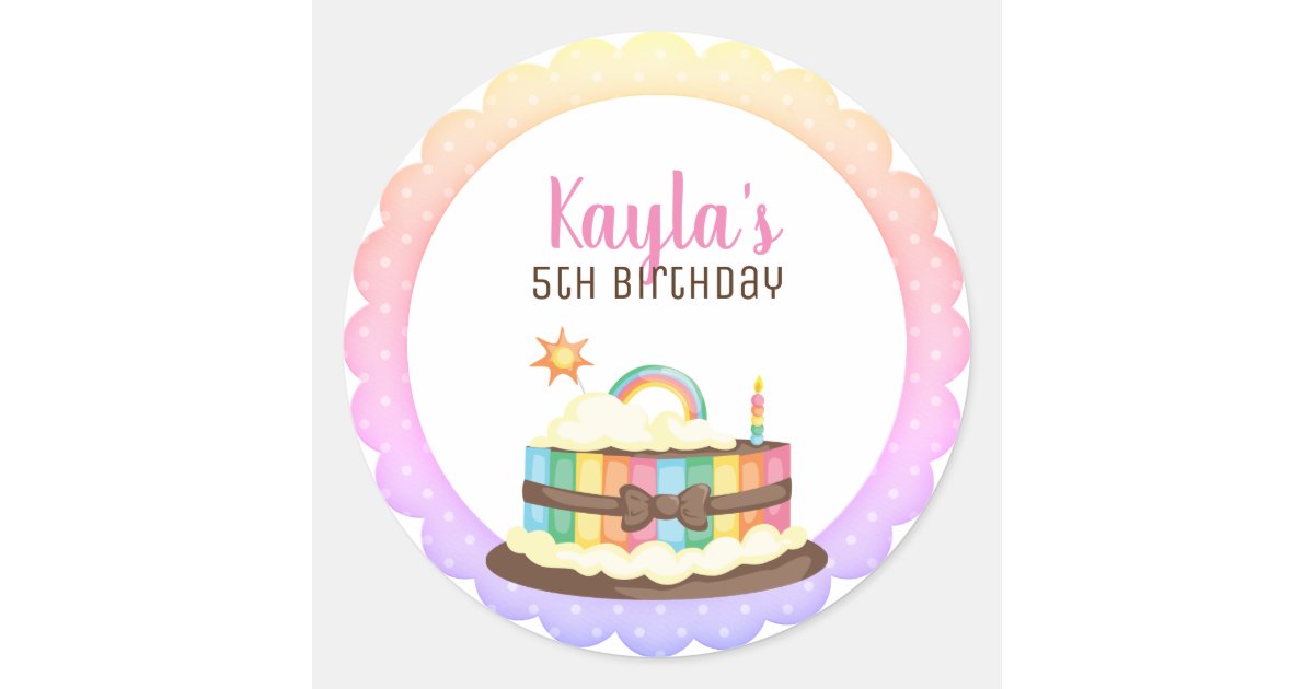 Rainbow cake birthday classic round sticker | Zazzle