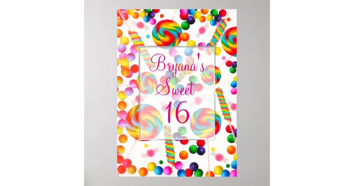 Rainbow Candy Candyland Birthday Party Banner Poster | Zazzle